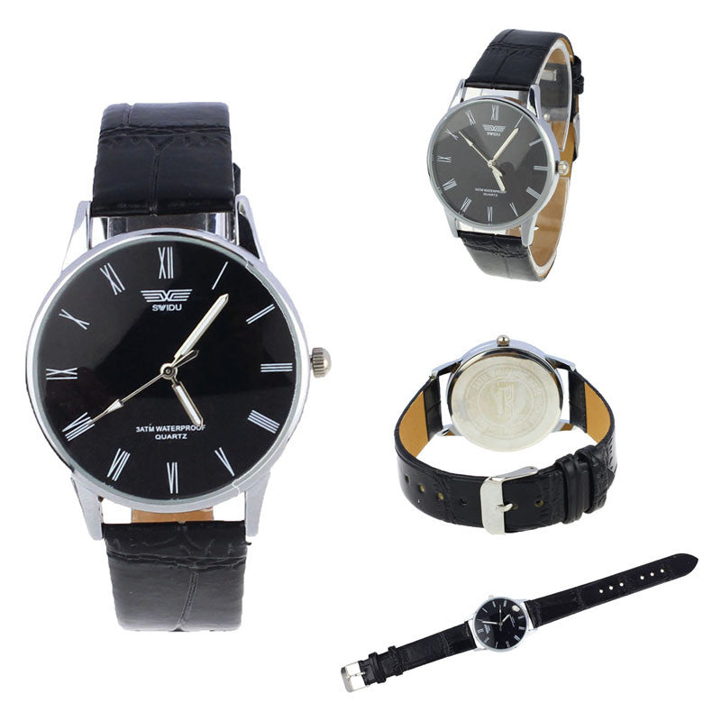 Classic Mens Roman Number Quartz Electronic Leather Wrist Watch – osescom