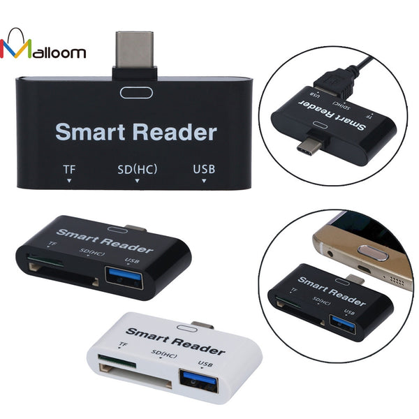 2017 Black and white USB Type-C OTG Smart Reader TF/SD(HC)/USB Adapter ...