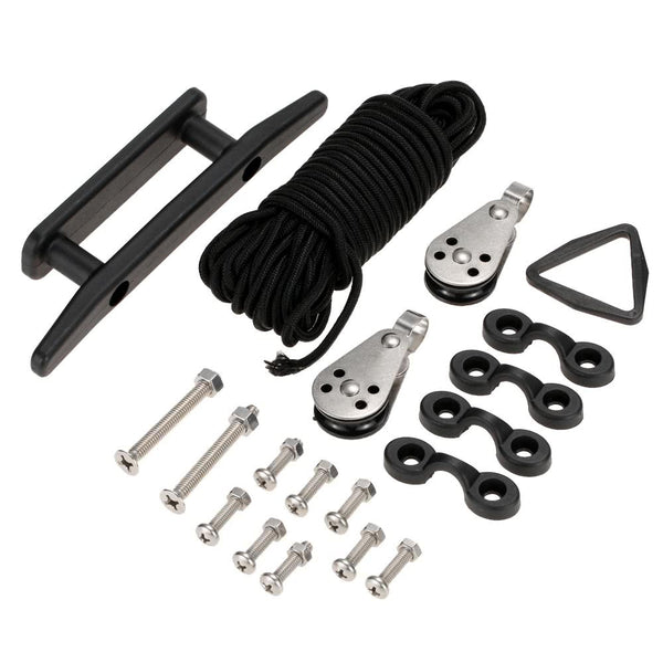 Kayak Canoe Anchor Trolley Kit System Pulley Cleat Pad eyes with 30ft ...